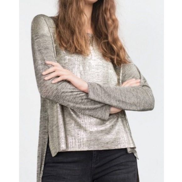 Zara | Tops | Zara Wb Collection Gold High Low Top Crew Neck Full ...